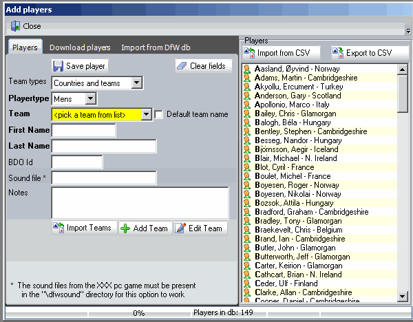 Import players - Darts for Windows